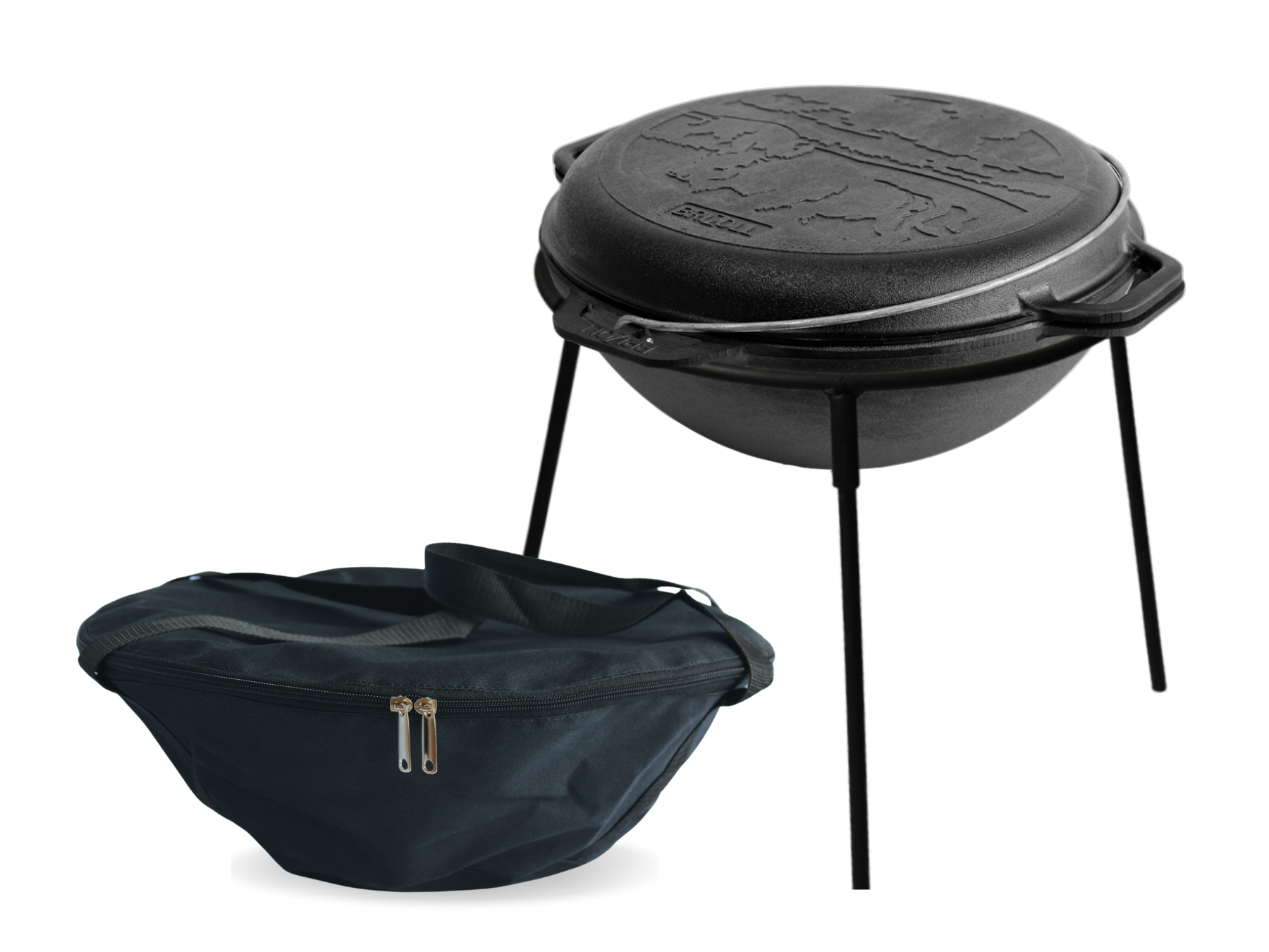 Cast iron asian cauldron 12 L WITH A LID-FRYING PAN, a bag and a stand ...