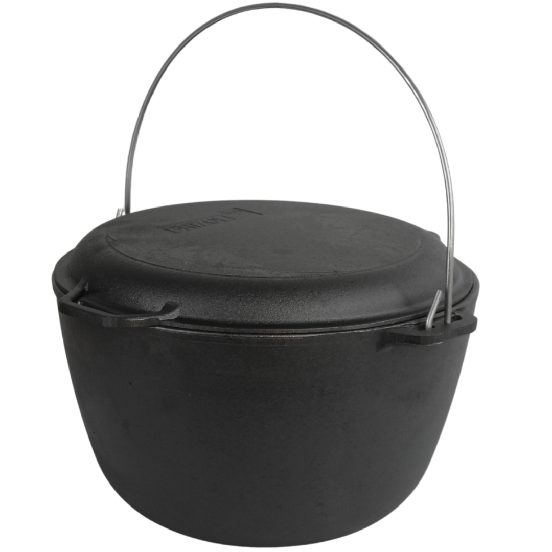 Cast iron tourist cauldron 10 L with a lid-frying pan